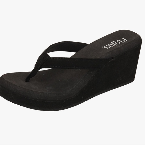 Flojos | Shoes | Flojos Olivia Wedge Thong Flip Flop Heel Sandals Black ...